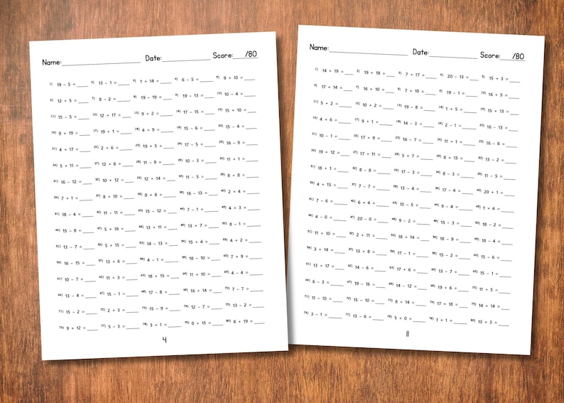 50 Addition and Subtraction Worksheets | Numbers 0-20 | 1st 2nd Grade ...