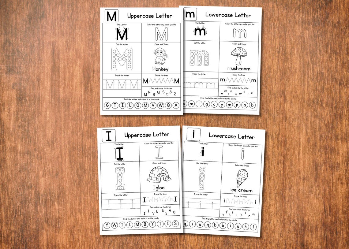Alphabet Letter Worksheets Printable | 26 Uppercase + 26 Lowercase (52 ...