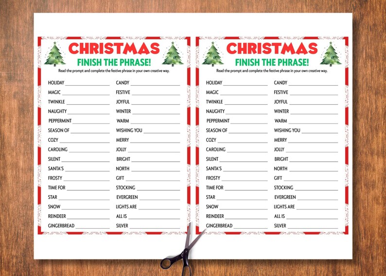 Christmas Finish the Phrase Game | Fun Holiday Party Printable for Kids ...