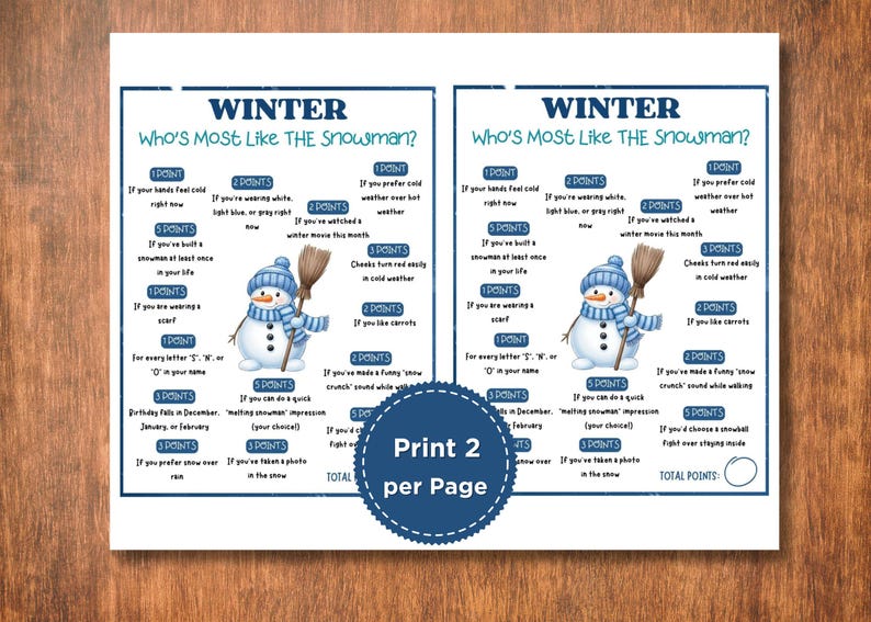 Who’s Most Like the Snowman? Winter Party Game Printable | Fun ...