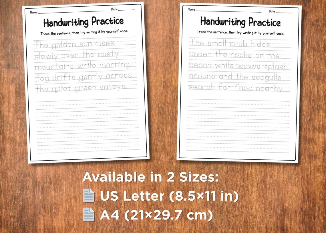 Handwriting Practice Sentences: Trace & Write Printable Worksheets (PDF ...