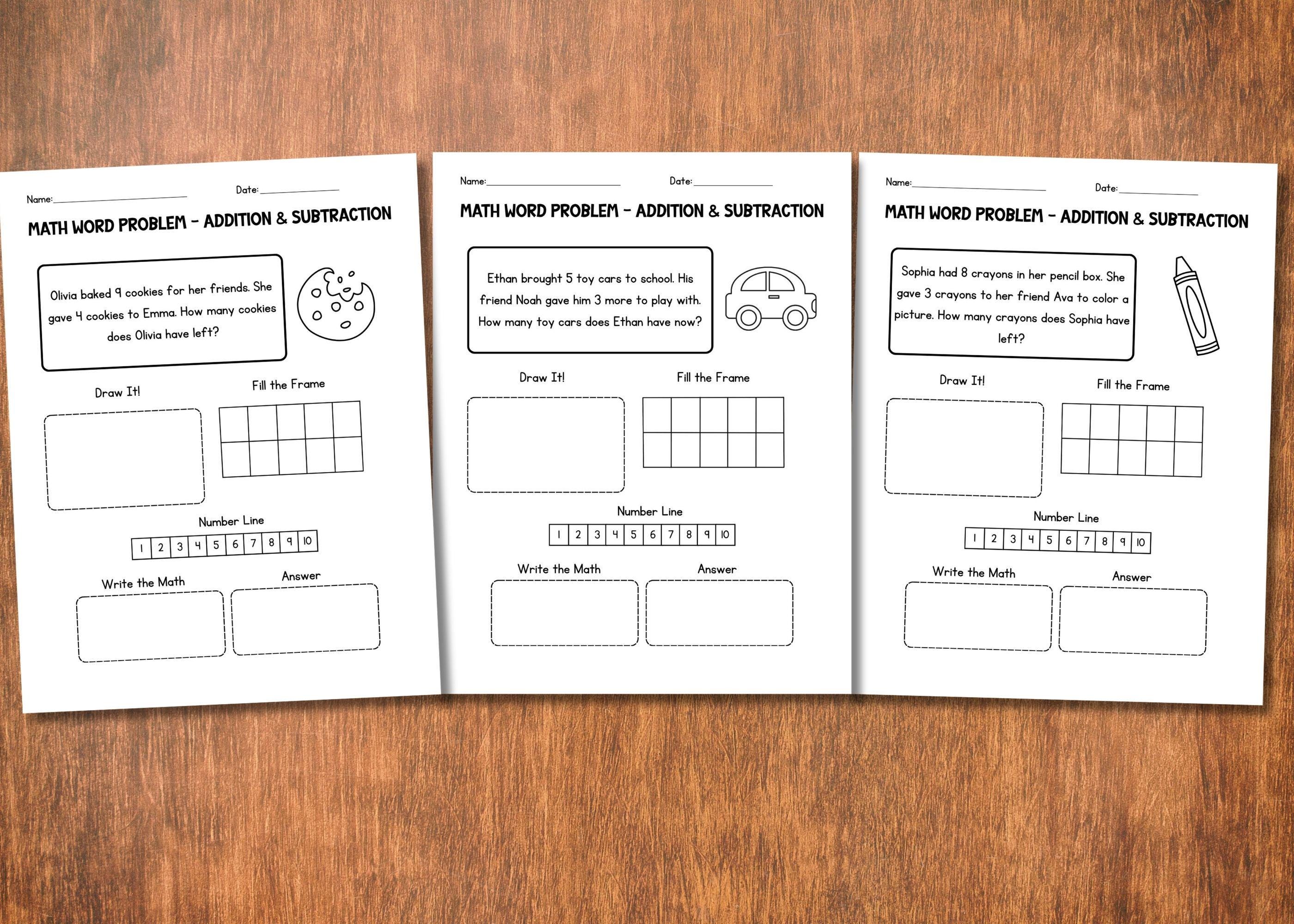 Printable Kindergarten Math Word Problems | 30 Addition and Subtraction ...