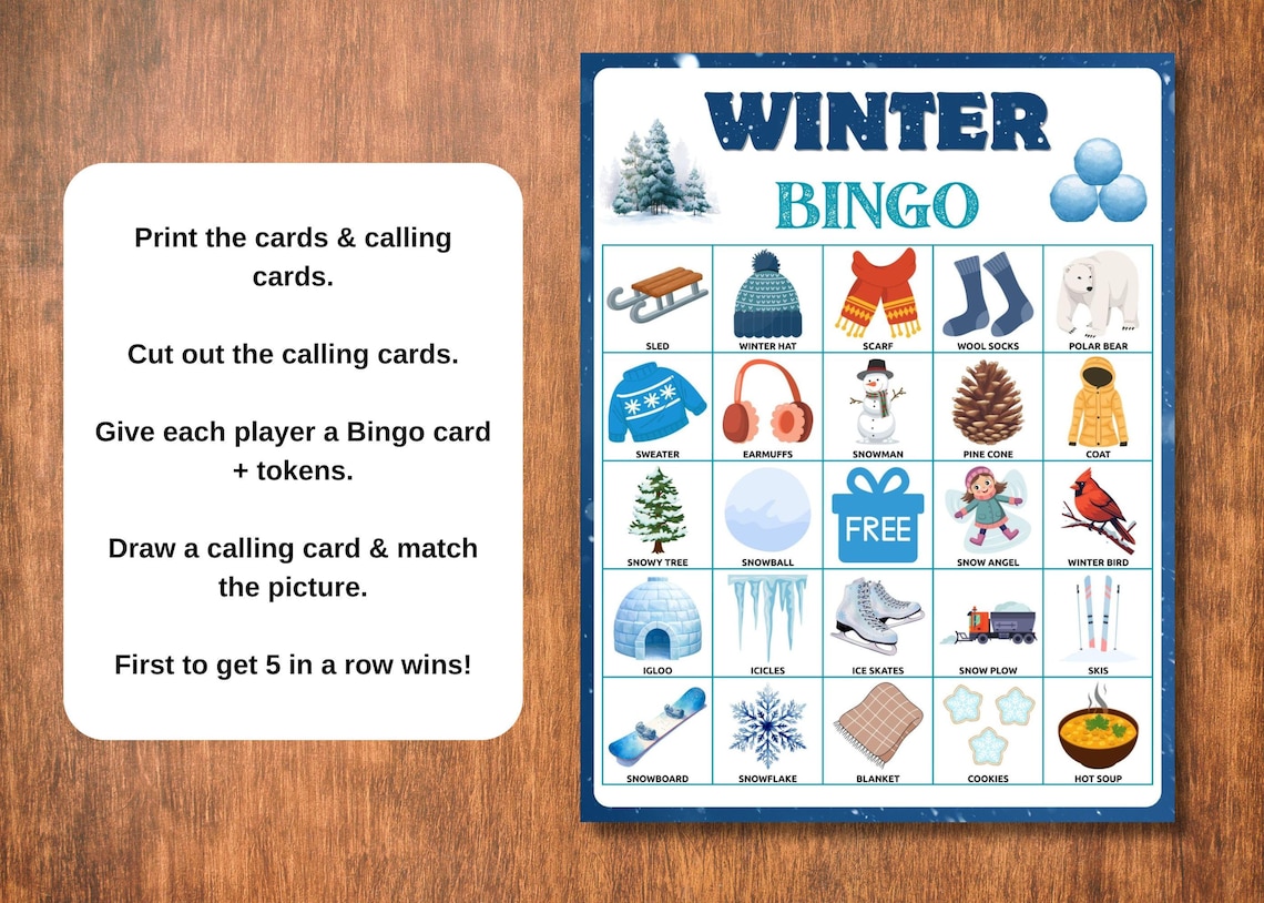 Winter Bingo Game Printable | Kids Holiday Activity | Classroom Party ...