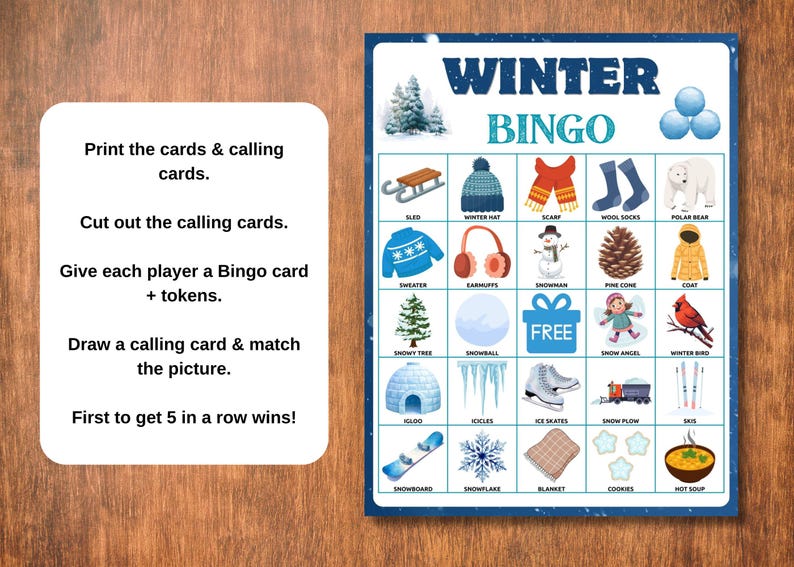 Winter Bingo Game Printable | Kids Holiday Activity | Classroom Party ...