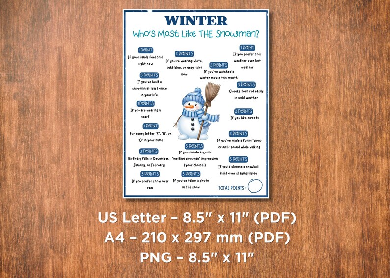 Who’s Most Like the Snowman? Winter Party Game Printable | Fun ...