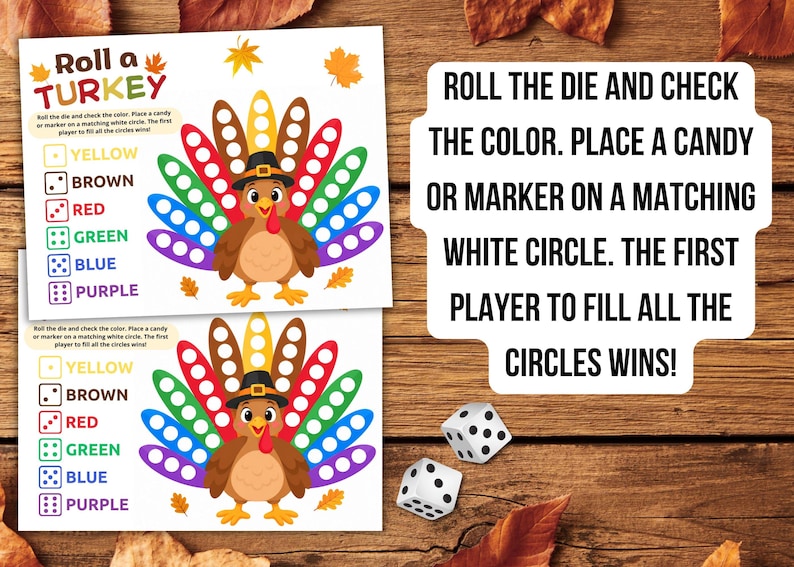 Roll a Turkey Dice Game, Printable Thanksgiving Activity, Thanksgiving ...