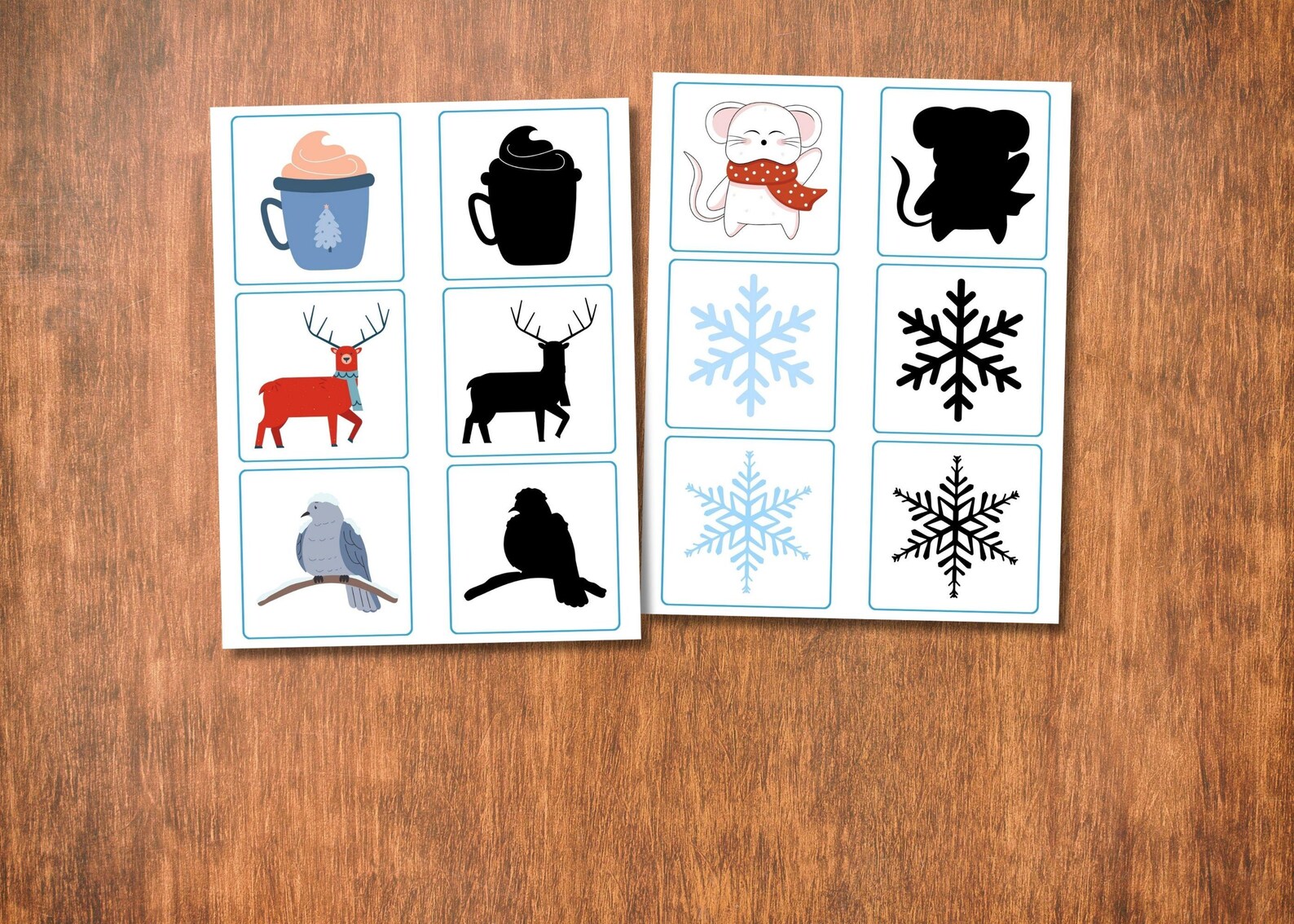 Winter Shadow Matching Cards | 42 Printable Match-the-shadow Game ...