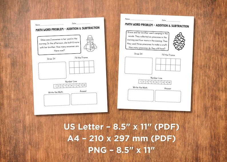 Printable Kindergarten Math Word Problems | 30 Addition and Subtraction ...