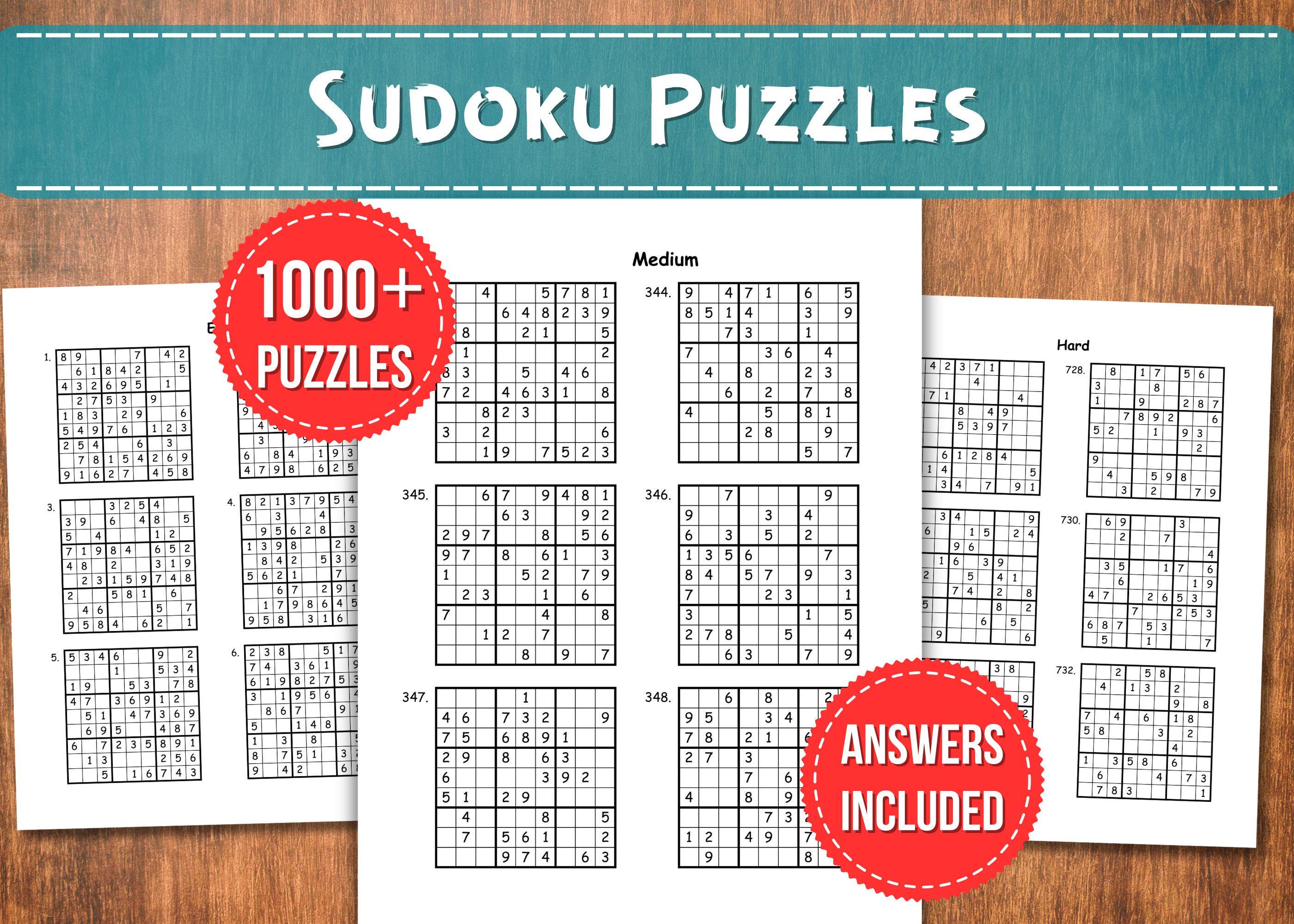 1000 Sudoku Puzzles, Easy to Expert, Printable Sudoku Book, Brain Games ...