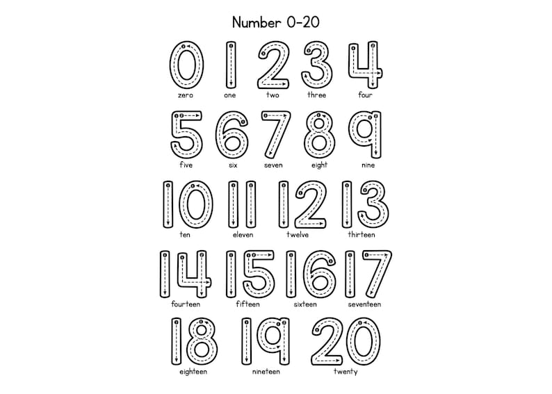 Number Tracing Worksheets 0-20: Preschool, Kindergarten, 1st Grade (PDF ...