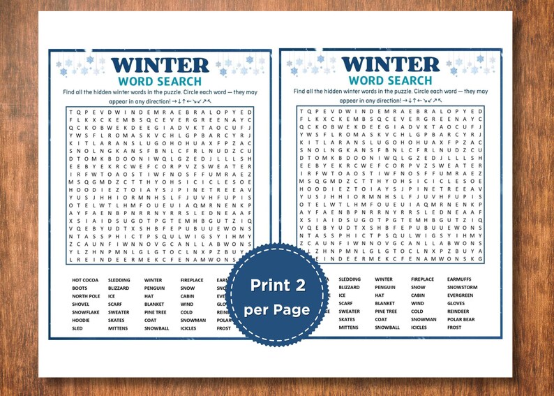 Winter Word Search Puzzle | Printable Winter Game for Kids & Adults ...