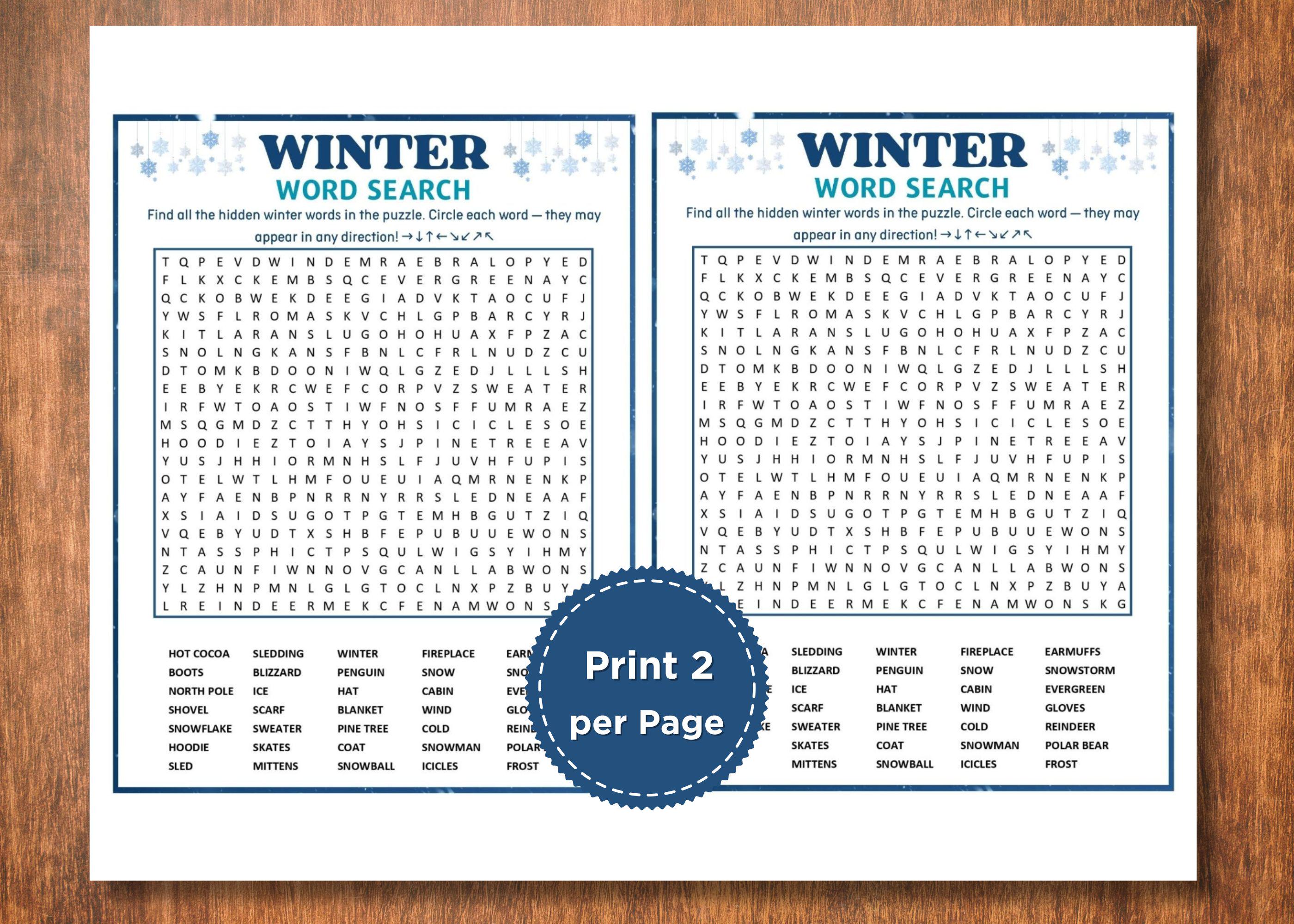 Winter Word Search Puzzle | Printable Winter Game for Kids & Adults ...