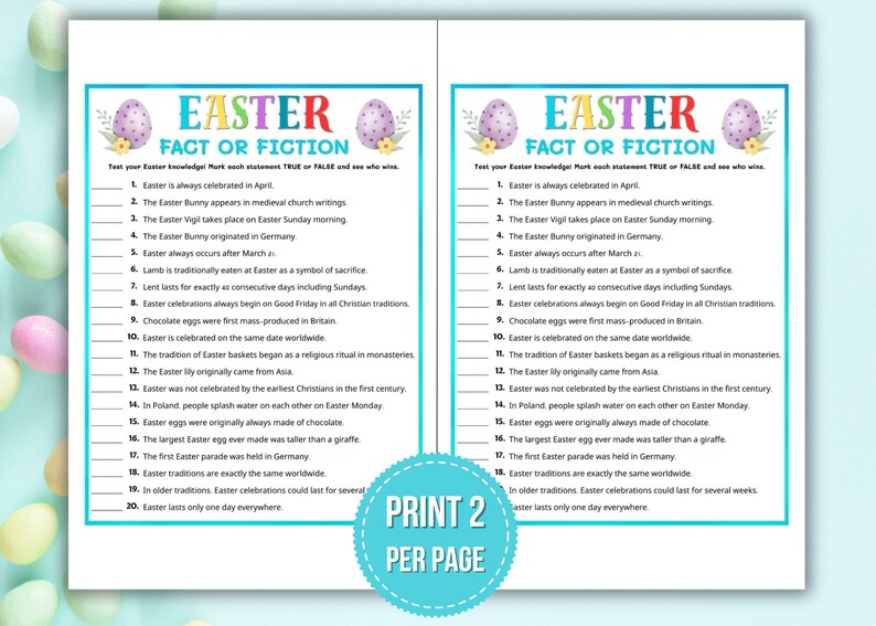 Easter Fact or Fiction Game Printable, Easter Trivia Quiz, Fun Easter ...