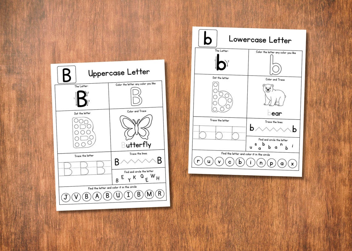 Alphabet Letter Worksheets Printable | 26 Uppercase + 26 Lowercase (52 ...