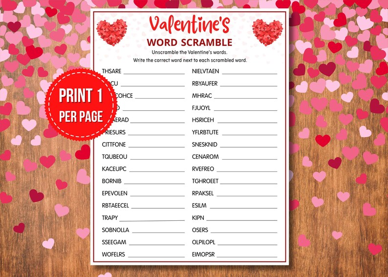 Valentine’s Word Scramble Printable | Valentine’s Day Game for Kids ...