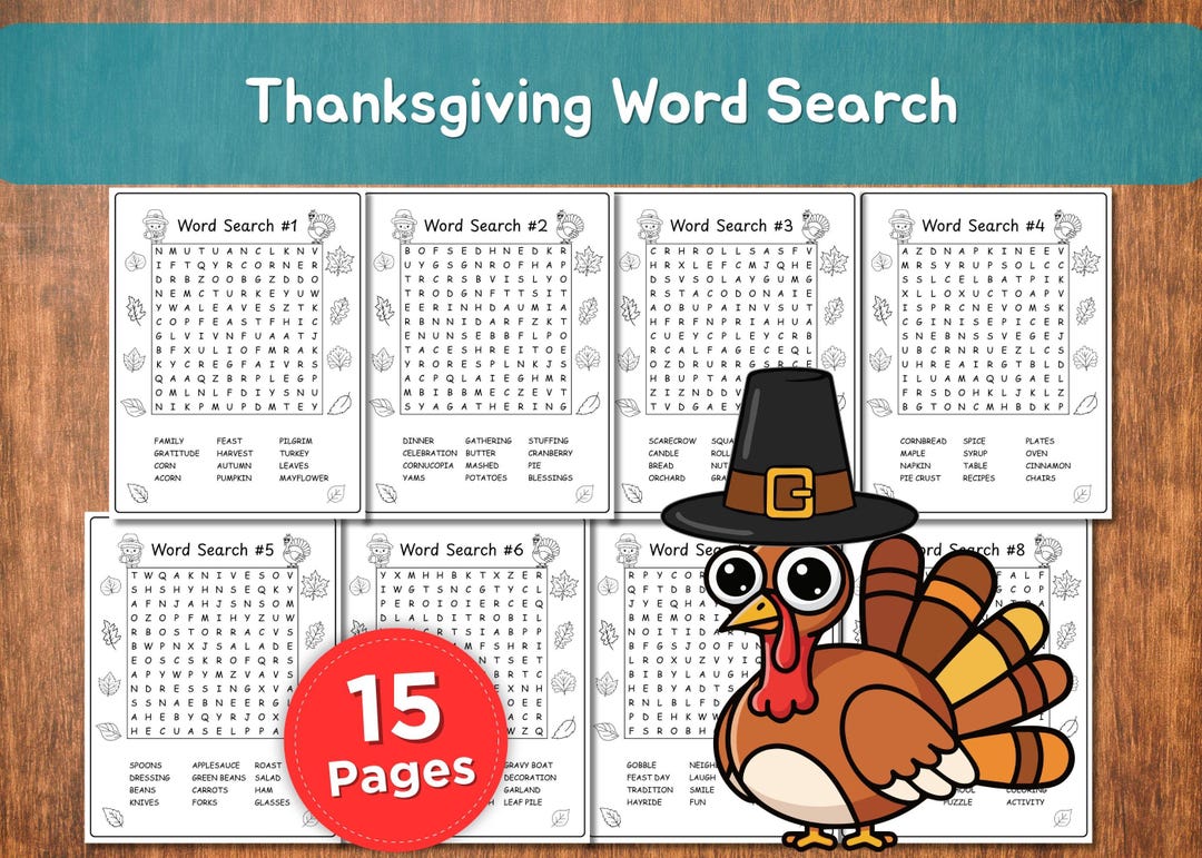 Thanksgiving Word Search Worksheets | 15 Printable Activity Pages for ...