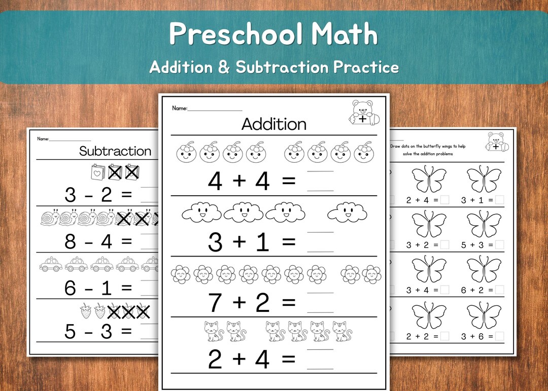 Preschool Math Printables | Addition & Subtraction Practice | Picture ...