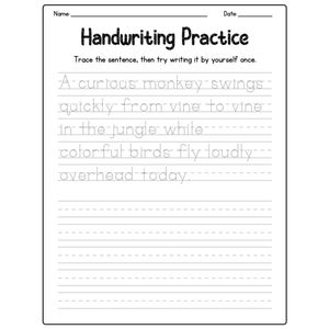Handwriting Practice Sentences: Trace & Write Printable Worksheets (PDF ...