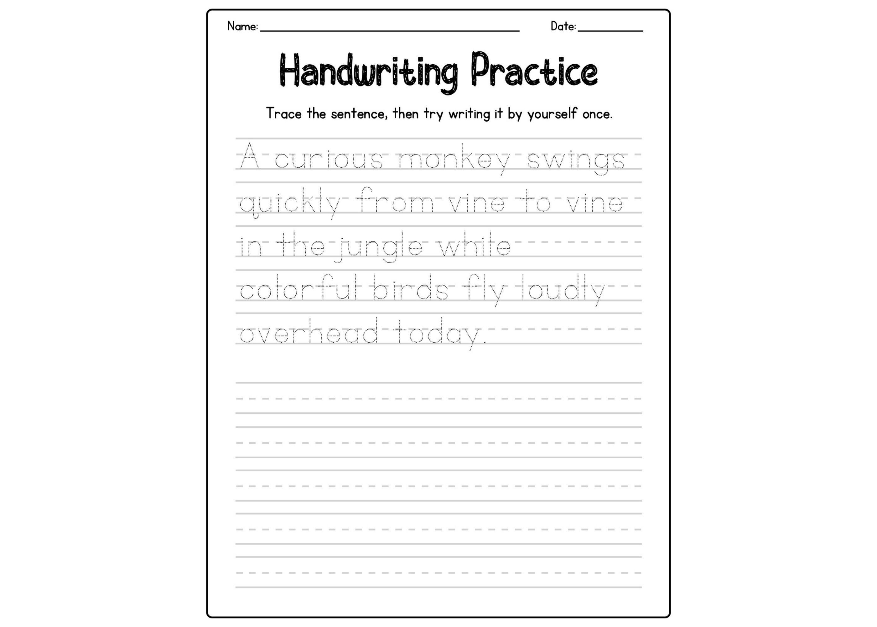 Handwriting Practice Sentences: Trace & Write Printable Worksheets (PDF ...