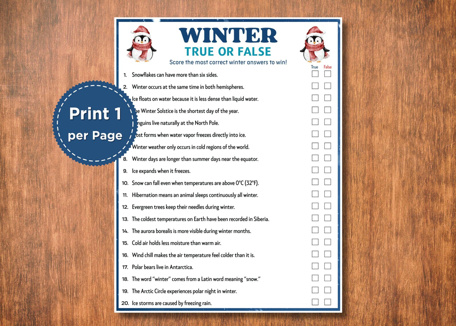 Winter True or False Trivia Game Printable | Winter Quiz for Kids ...