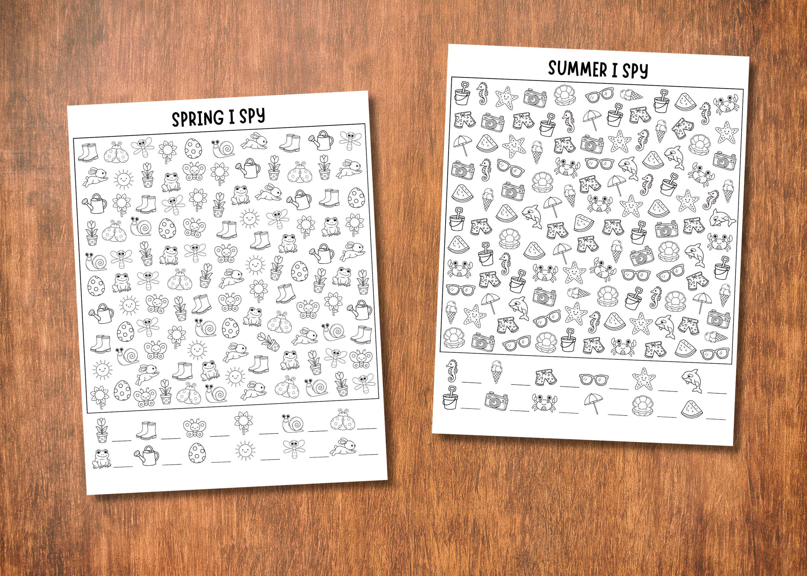 I Spy Printable Bundle, Look and Find Coloring Worksheets, Seek and ...