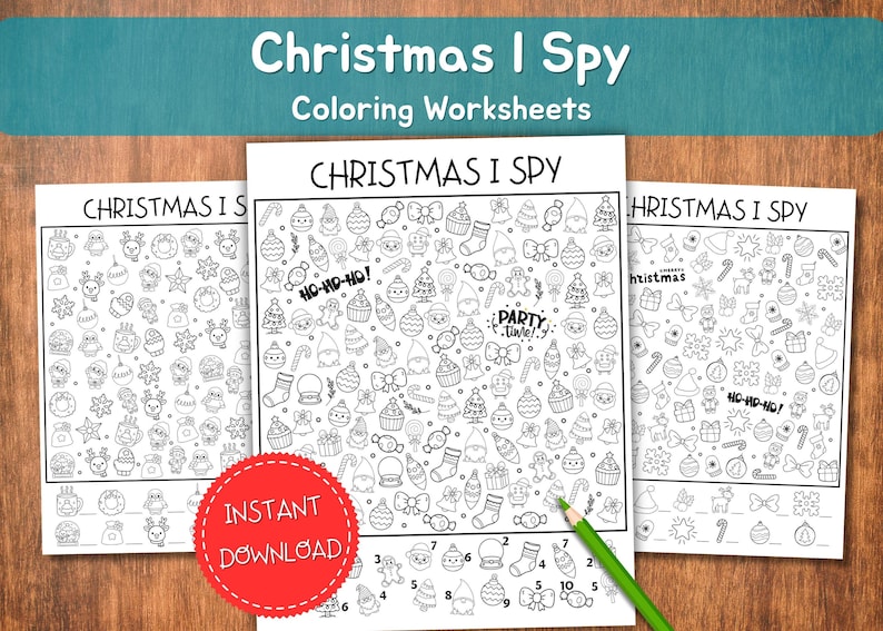Christmas I Spy Coloring Worksheets | 3 Printable Seek-and-find Pages ...
