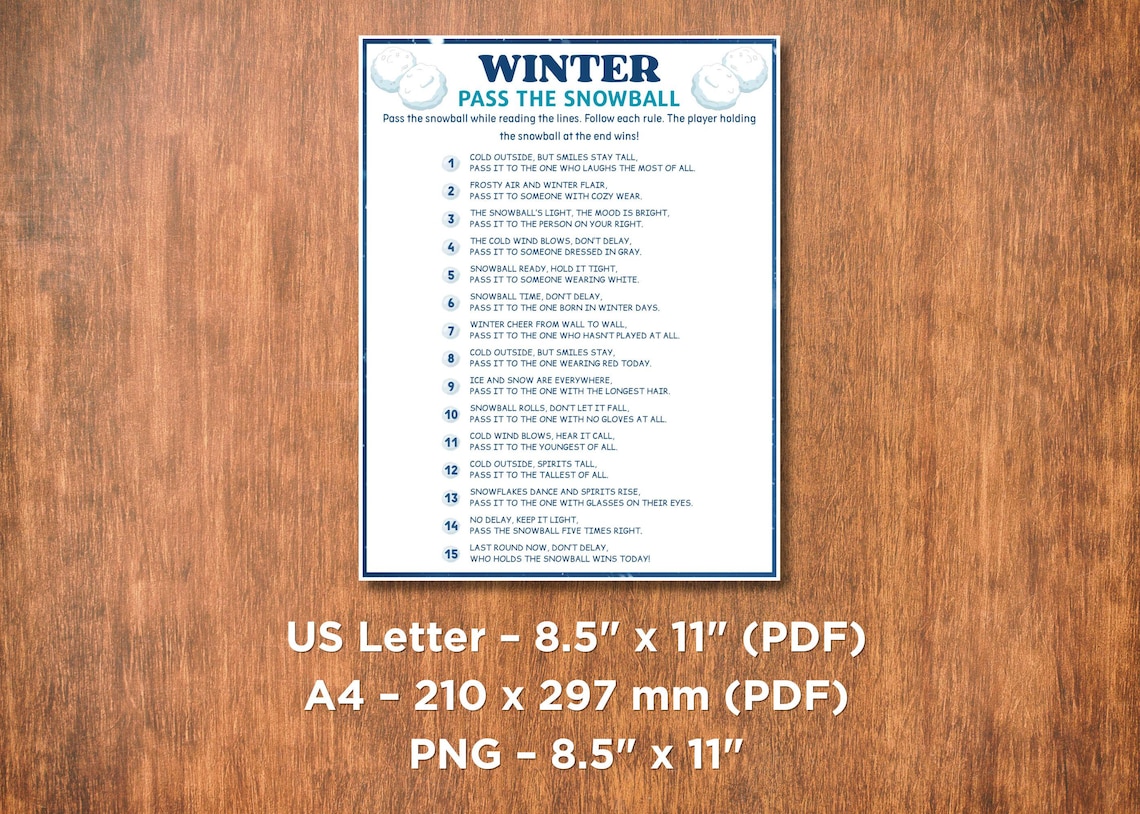 Winter Pass the Snowball Game Printable | Holiday Party Game for Kids ...
