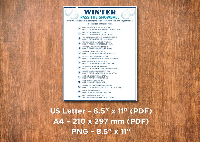 Winter Pass the Snowball Game Printable | Holiday Party Game for Kids ...