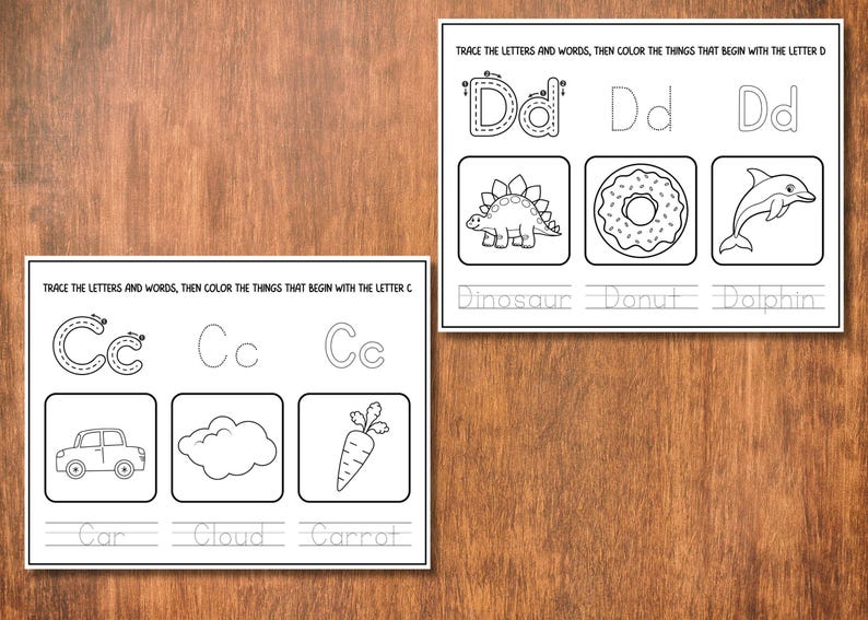 Folhas de atividades para traçar e colorir o alfabeto de A a Z | 26 ...