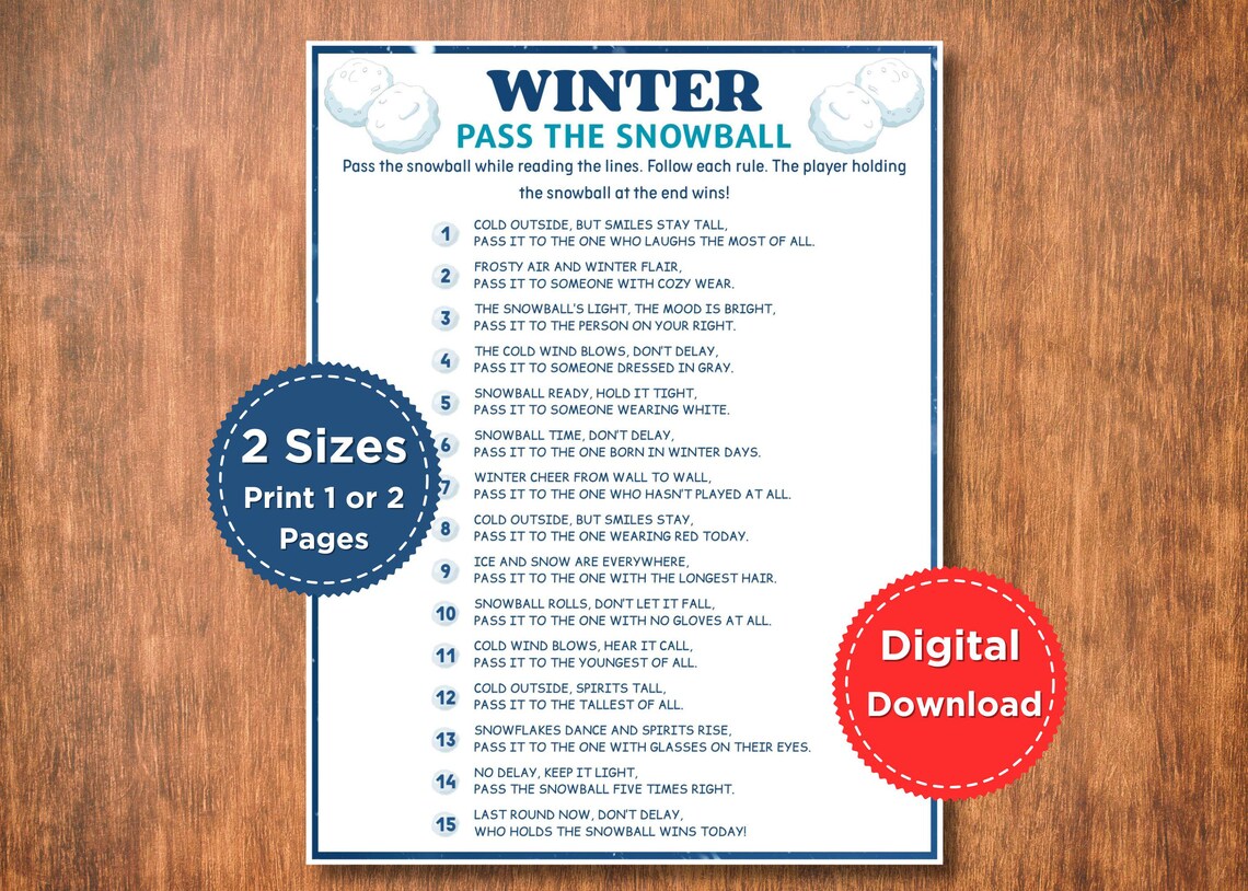 Winter Pass the Snowball Game Printable | Holiday Party Game for Kids ...