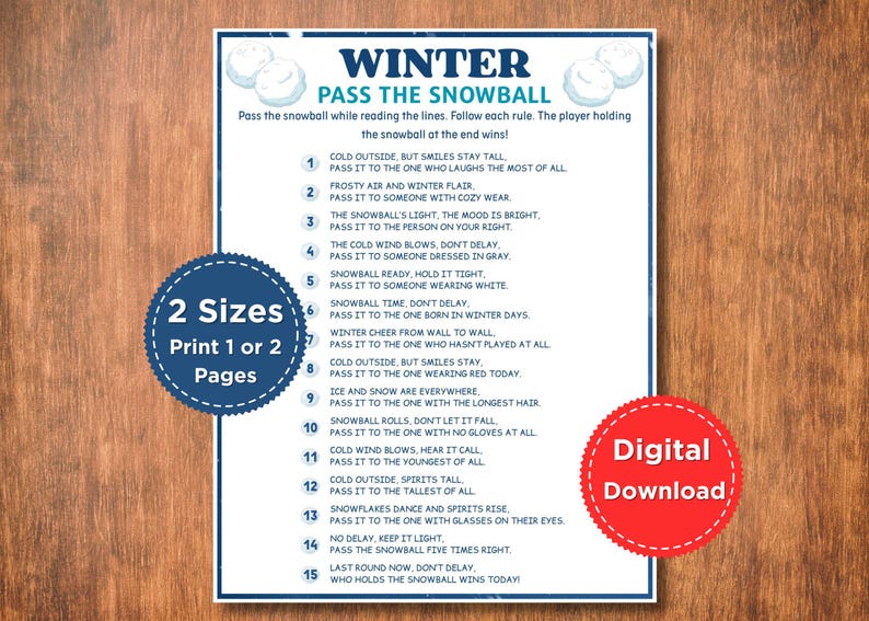 Winter Pass the Snowball Game Printable | Holiday Party Game for Kids ...