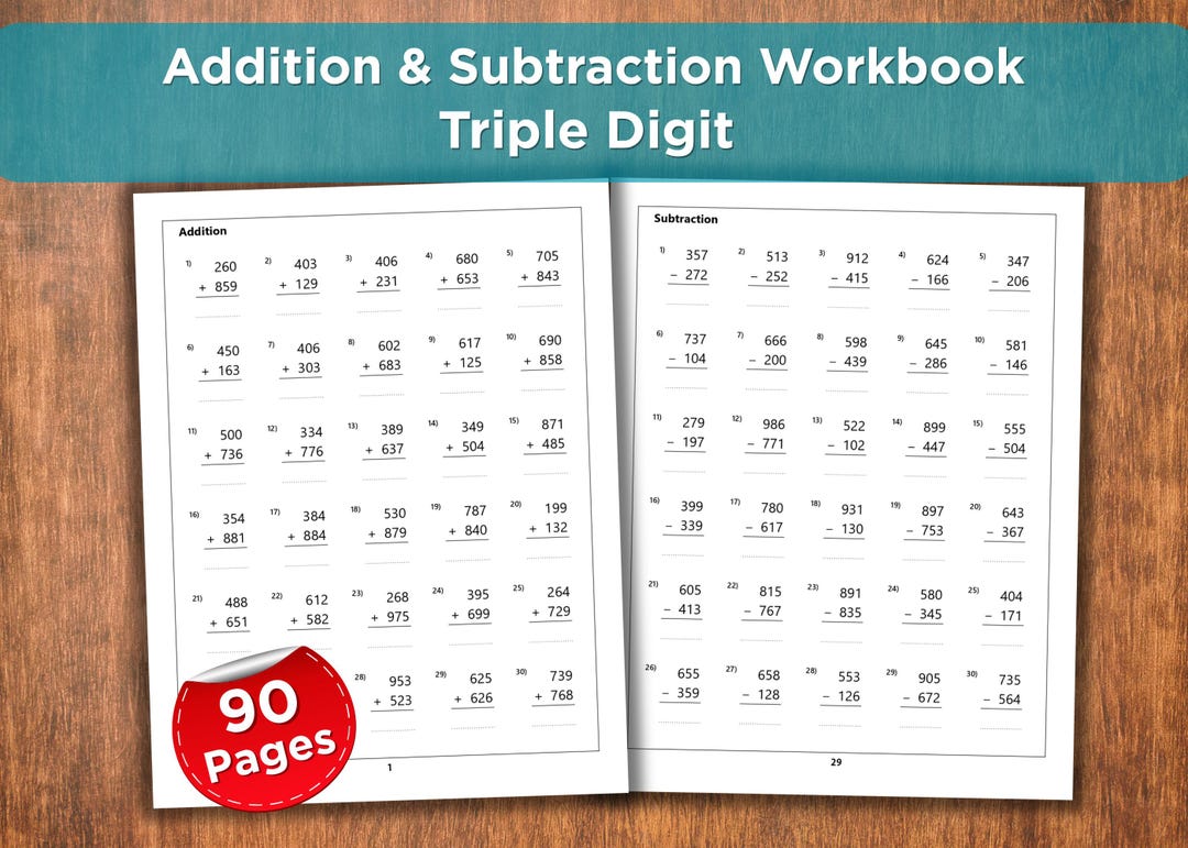 Triple Digit Addition & Subtraction Workbook: Math Drills Ages 7 ...