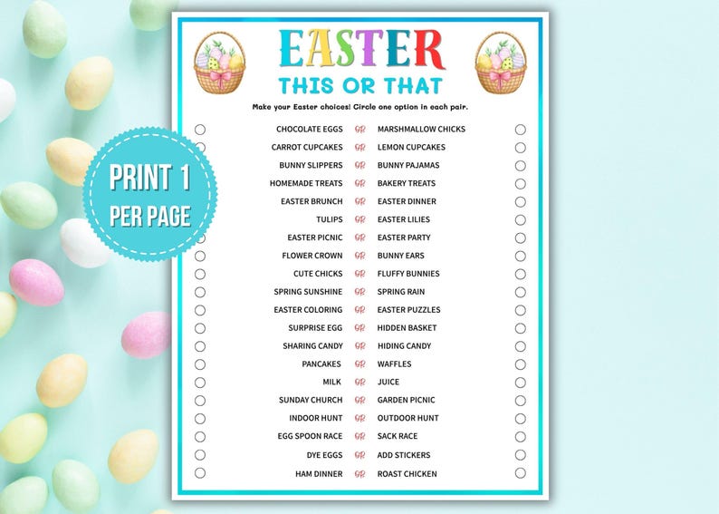 Easter This or That Game Printable, Easter Party Game, Would You Rather ...