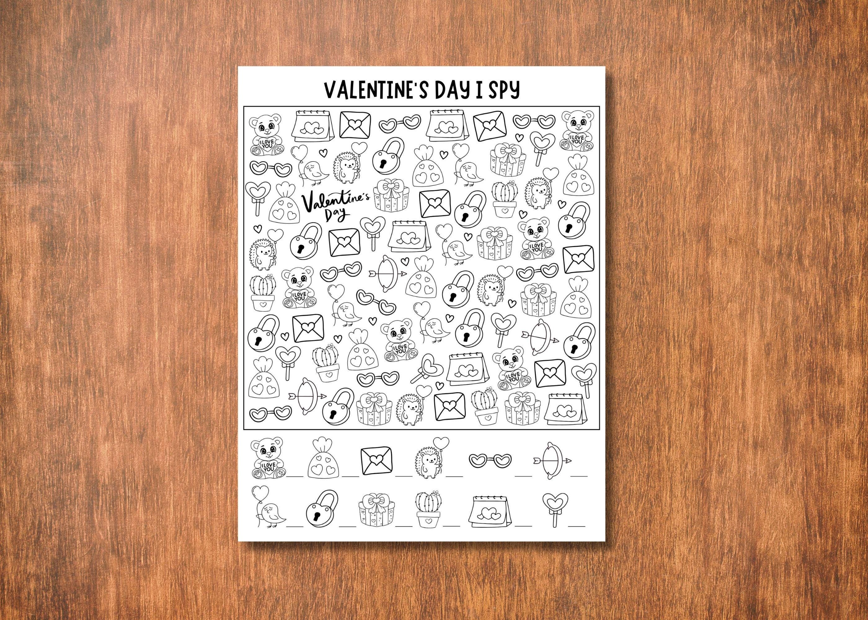 Valentine’s Day I Spy Coloring Worksheets | 3 Printable Seek-and-find ...
