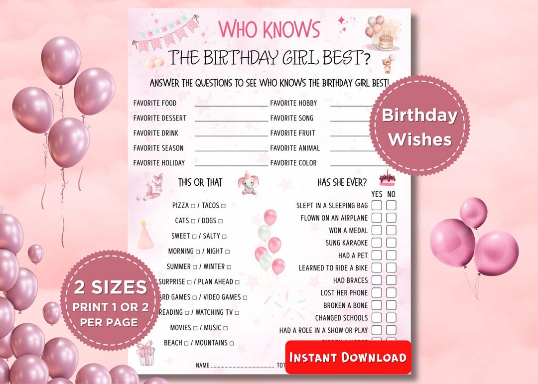 Who Knows the Birthday Girl Best | Birthday Wishes | Printable Party ...