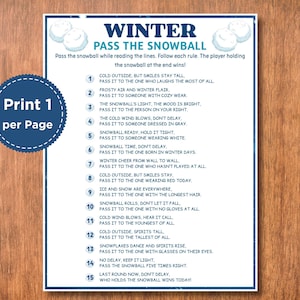 Winter Pass the Snowball Game Printable | Holiday Party Game for Kids ...
