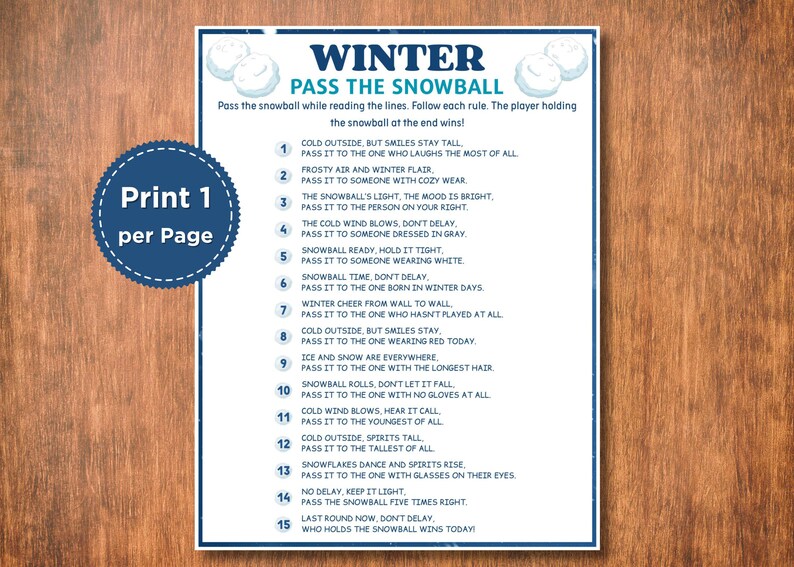Winter Pass the Snowball Game Printable | Holiday Party Game for Kids ...