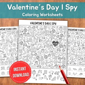Valentine’s Day I Spy Coloring Worksheets | 3 Printable Seek-and-find ...