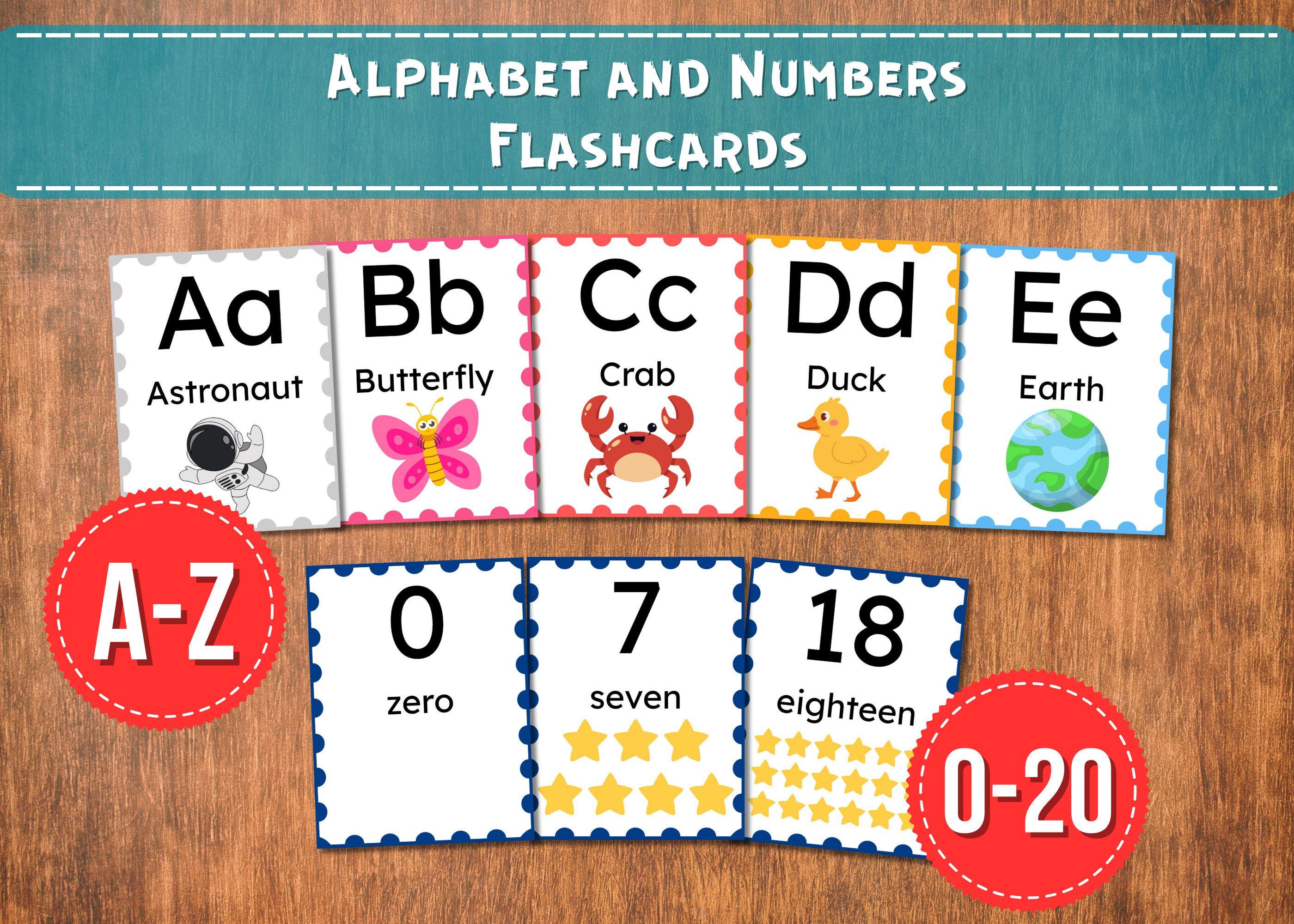 Alphabet & Numbers Flashcards Printable | ABC Letters A–Z and Numbers 0 ...
