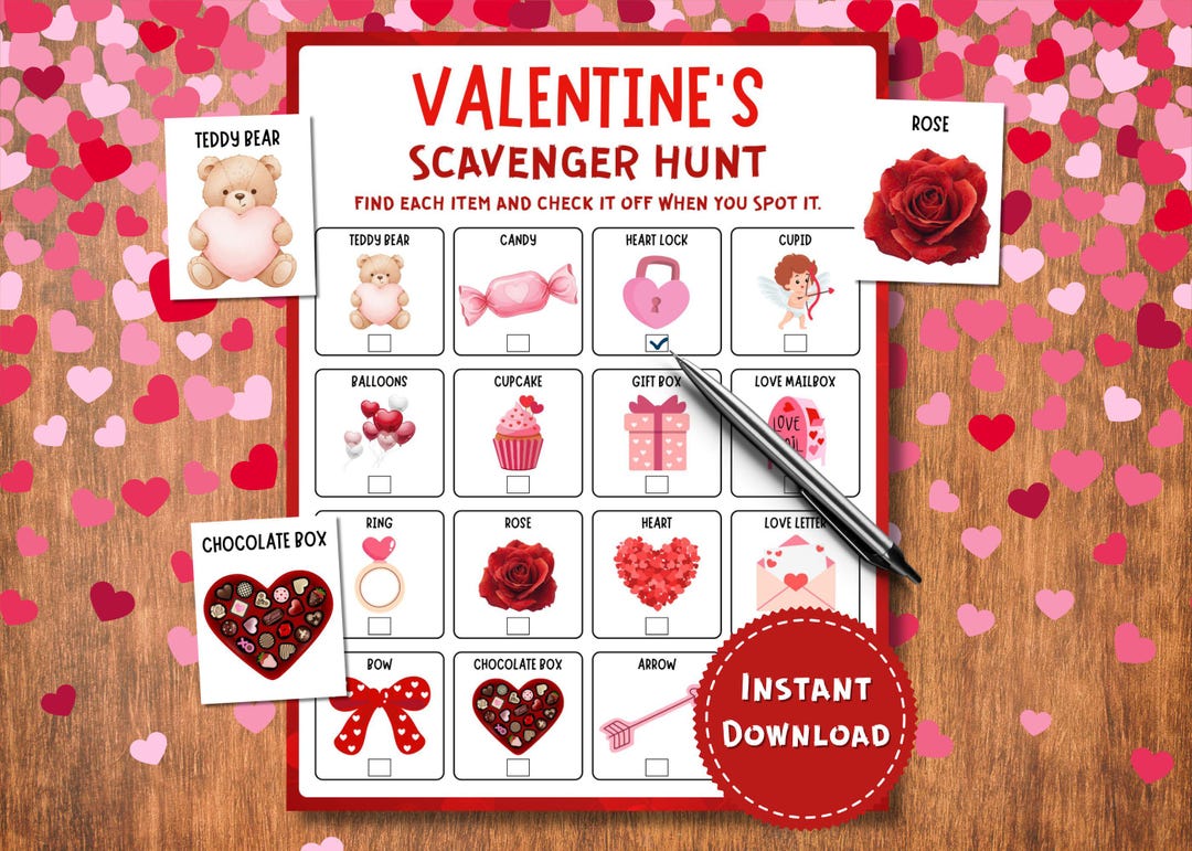 Valentine’s Scavenger Hunt Game | Kids Valentine Activity | Printable ...