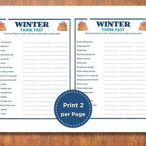 Winter Think Fast Game Printable | Name 3 Winter Words | Fun Family ...