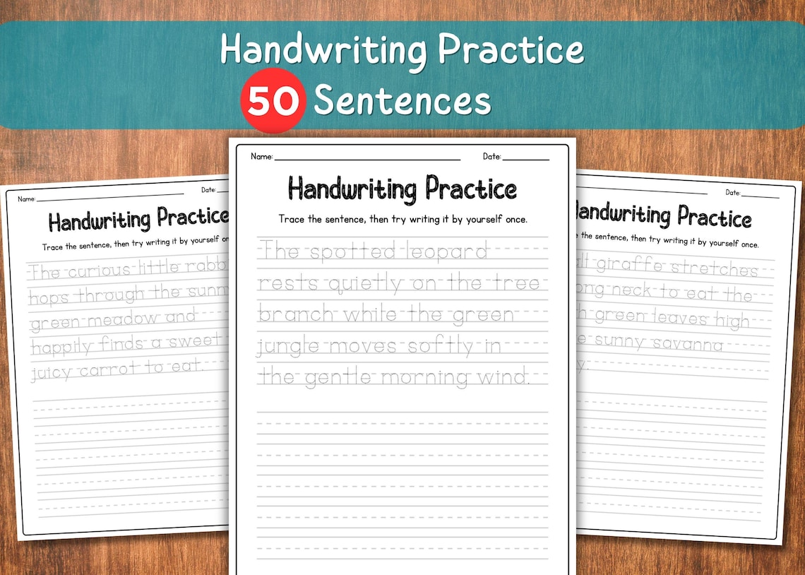 Handwriting Practice Sentences: Trace & Write Printable Worksheets (PDF ...