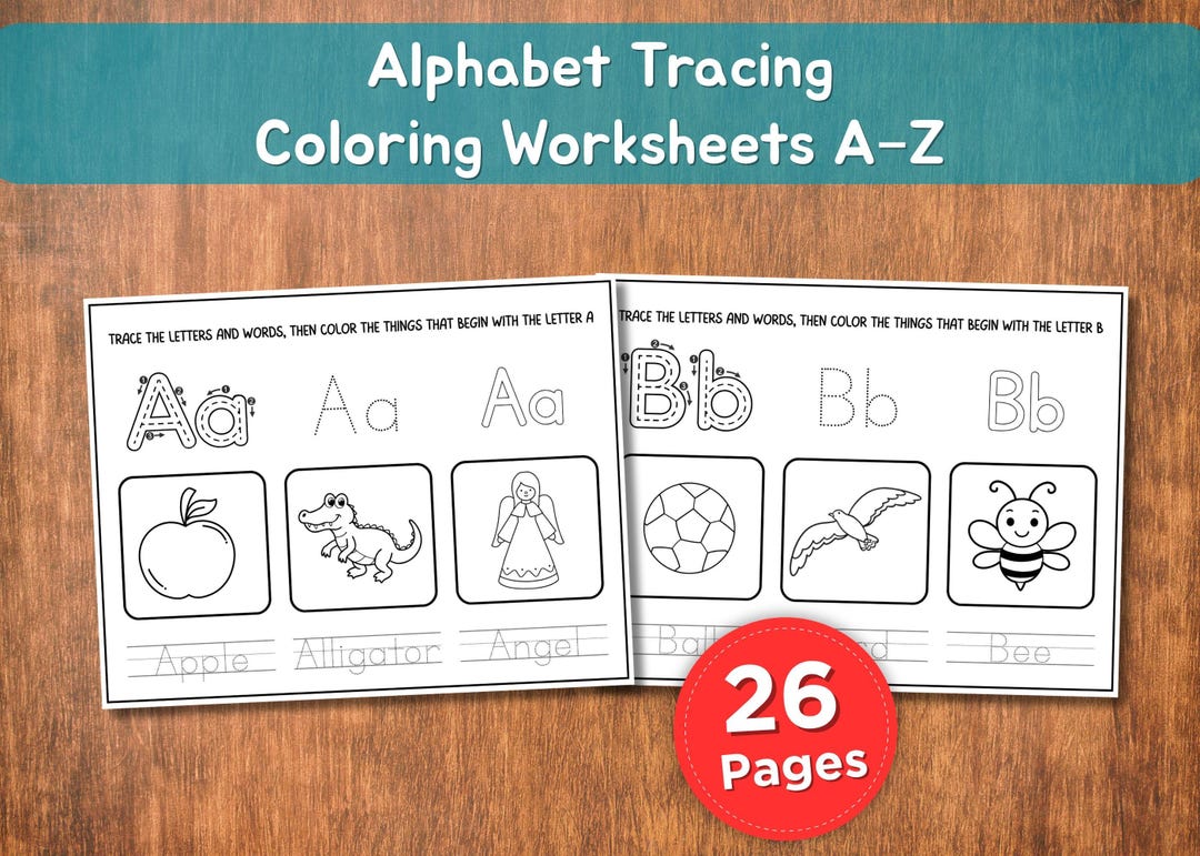 Folhas de atividades para traçar e colorir o alfabeto de A a Z | 26 ...