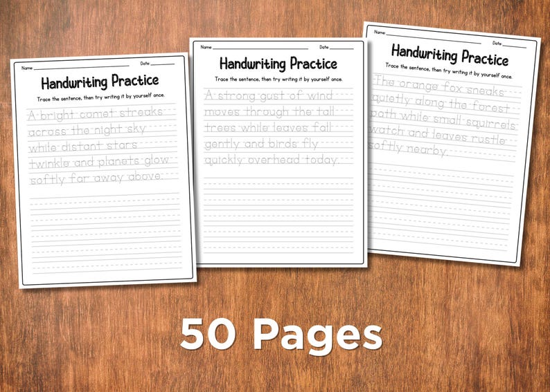 Handwriting Practice Sentences: Trace & Write Printable Worksheets (PDF ...