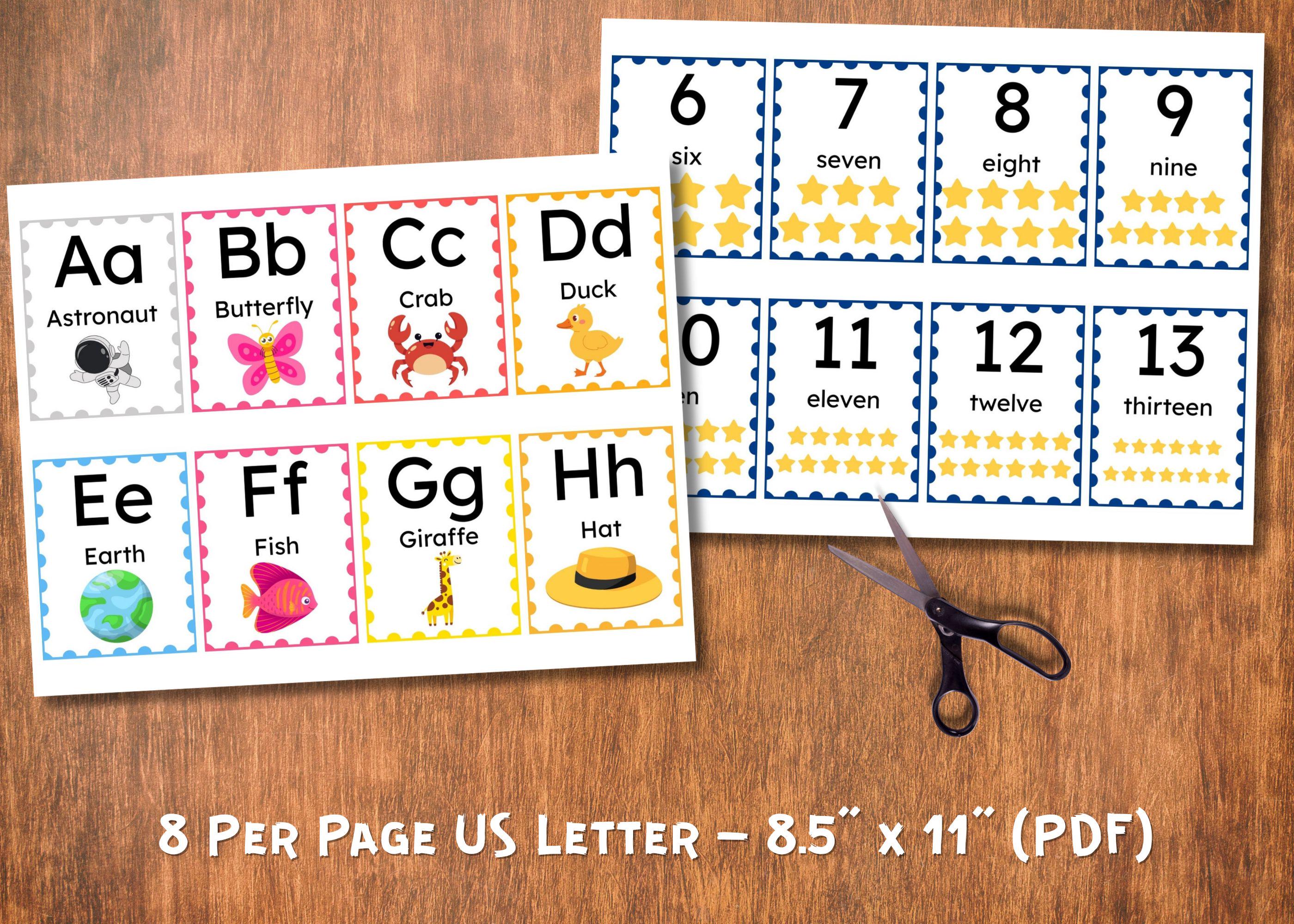 Alphabet & Numbers Flashcards Printable | ABC Letters A–Z and Numbers 0 ...