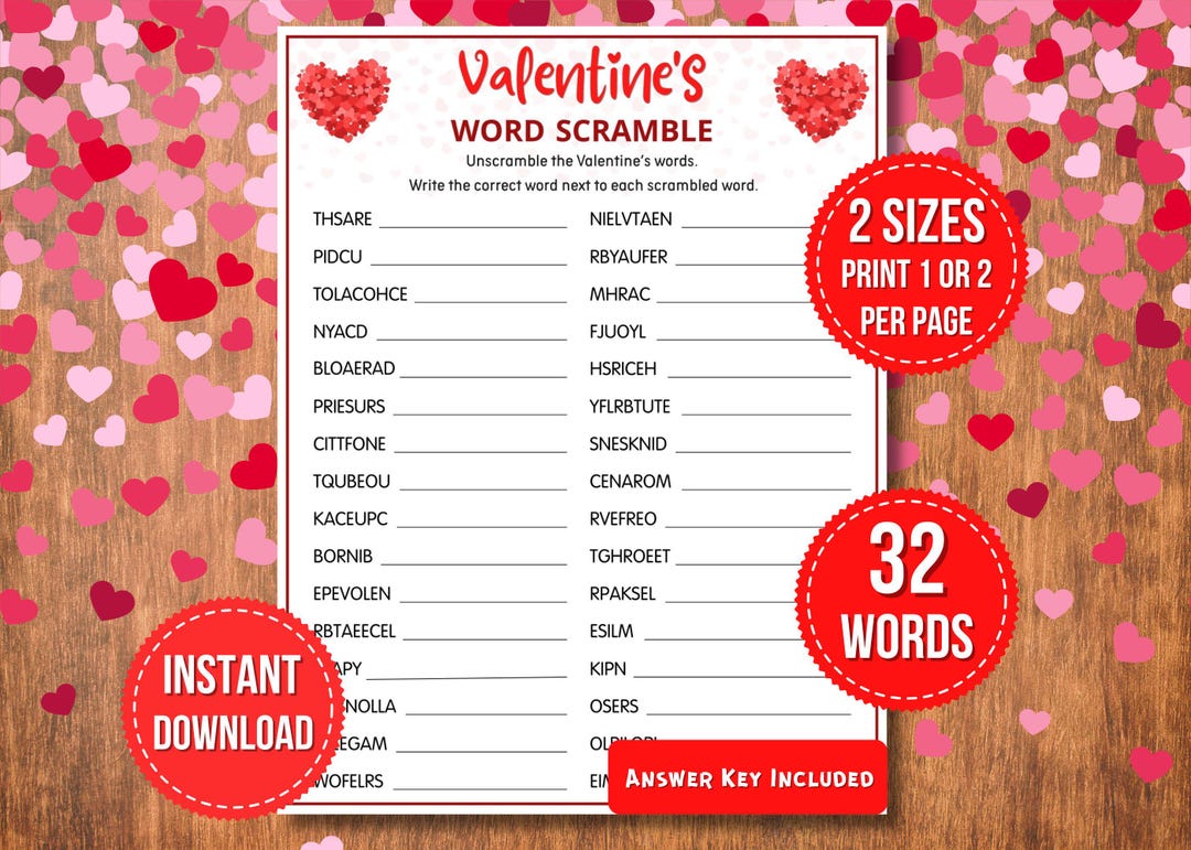 Valentine’s Word Scramble Printable | Valentine’s Day Game for Kids ...