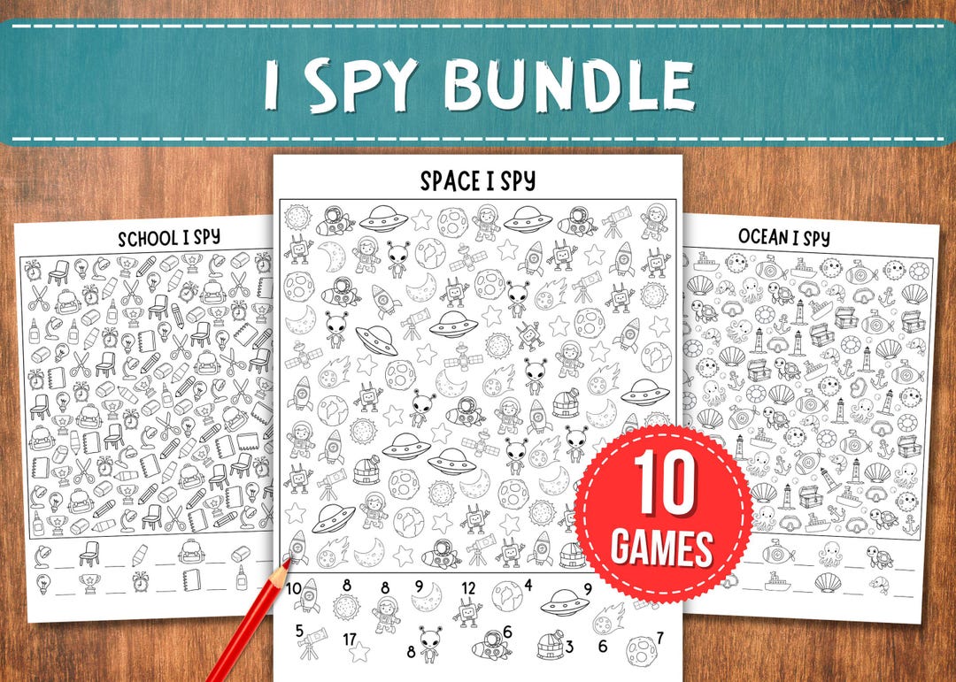 I Spy Printable Bundle, Look and Find Coloring Worksheets, Seek and ...