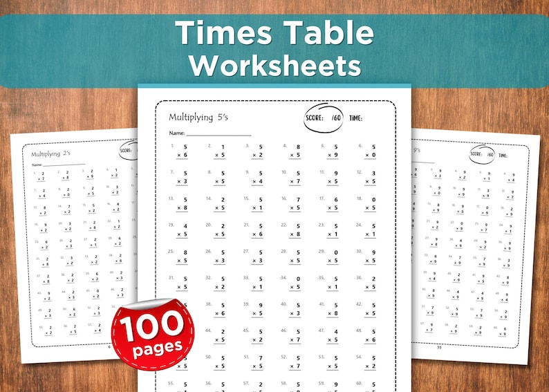 Times Table Worksheets – 100 Printable Pages – Multiplication Practice ...