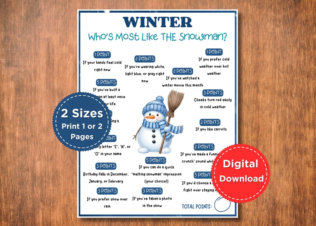 Who’s Most Like the Snowman? Winter Party Game Printable | Fun ...