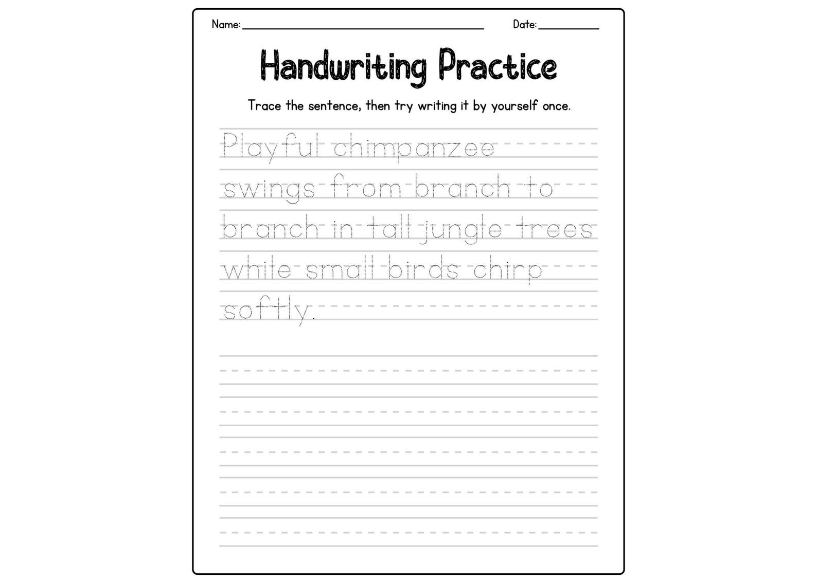 Handwriting Practice Sentences: Trace & Write Printable Worksheets (PDF ...